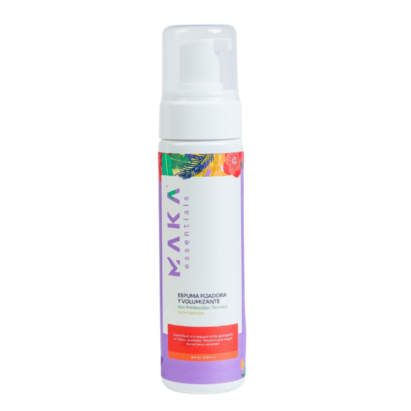 Espuma Fijadora y Volumizante con Protección Térmica, 8 Oz. – MAKA ESS